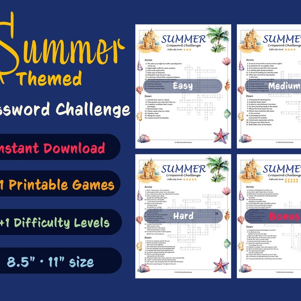 Printable Summer Crossword Puzzles - Etsy