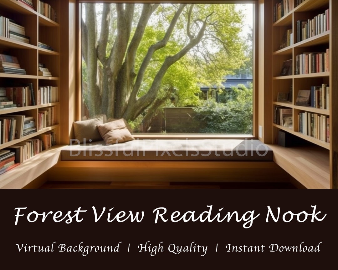 Reading Nook Virtual Background Peaceful Forest Bookshelf - Etsy