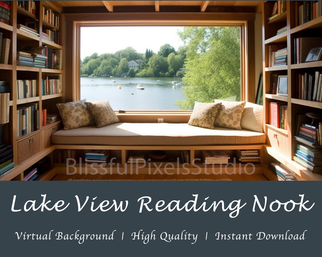 Reading Nook Virtual Background Lake View Bookshelf - Etsy