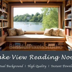 Reading Nook Virtual Background Lake View Bookshelf - Etsy