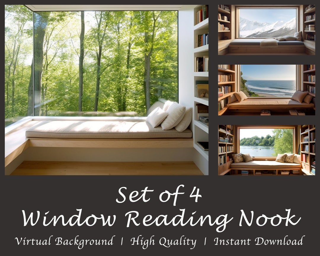 Reading Nook Virtual Background Bundle - Set of 4 | Bookshelf, Window ...