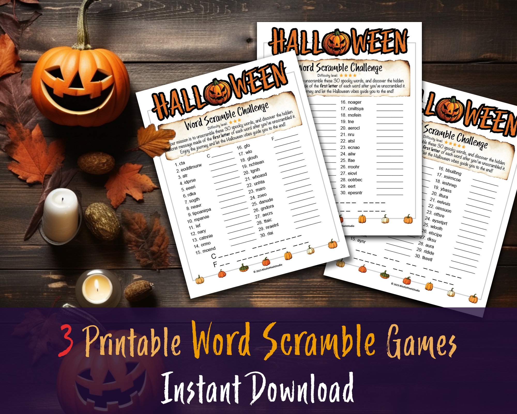 Halloween Word Scramble Game Set | 3 Difficulty Levels: Easy, Medium ...