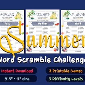 Summer Word Scramble Puzzle Pack - 3 Printable Games: Easy, Medium ...