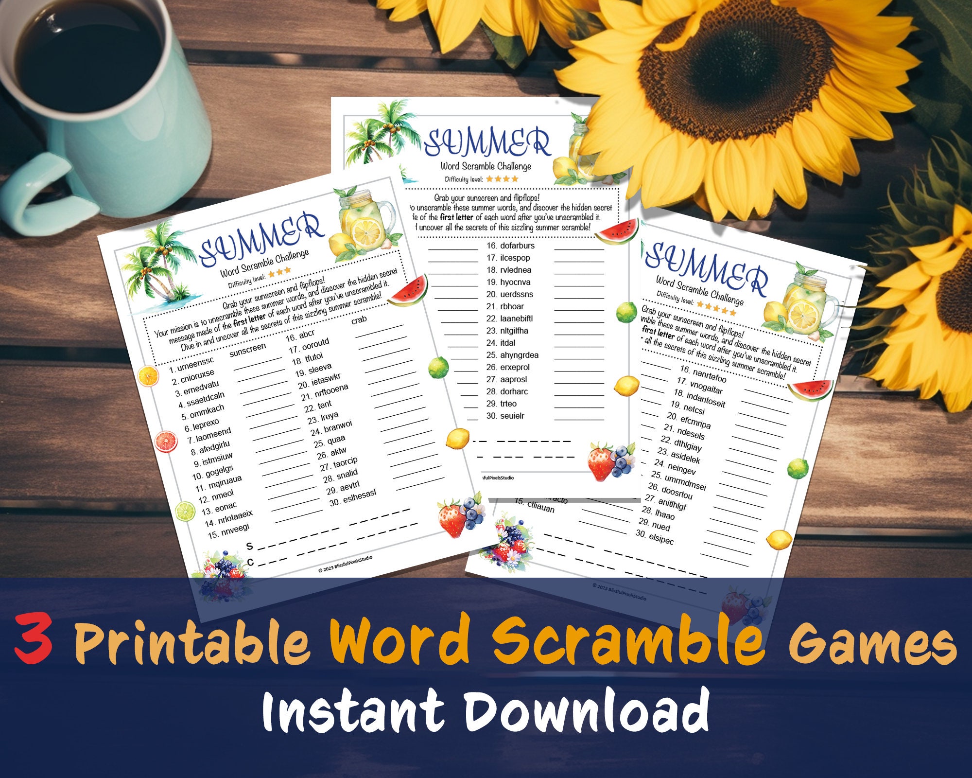 Summer Word Scramble Puzzle Pack - 3 Printable Games: Easy, Medium ...