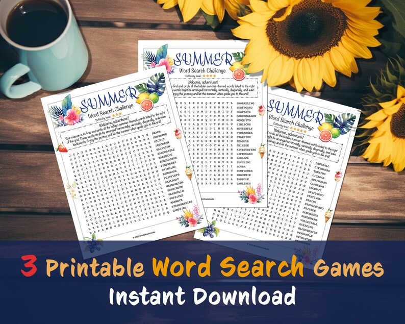 Summer Word Search Puzzle Pack - 3 Printable Games: Easy, Medium, Hard ...