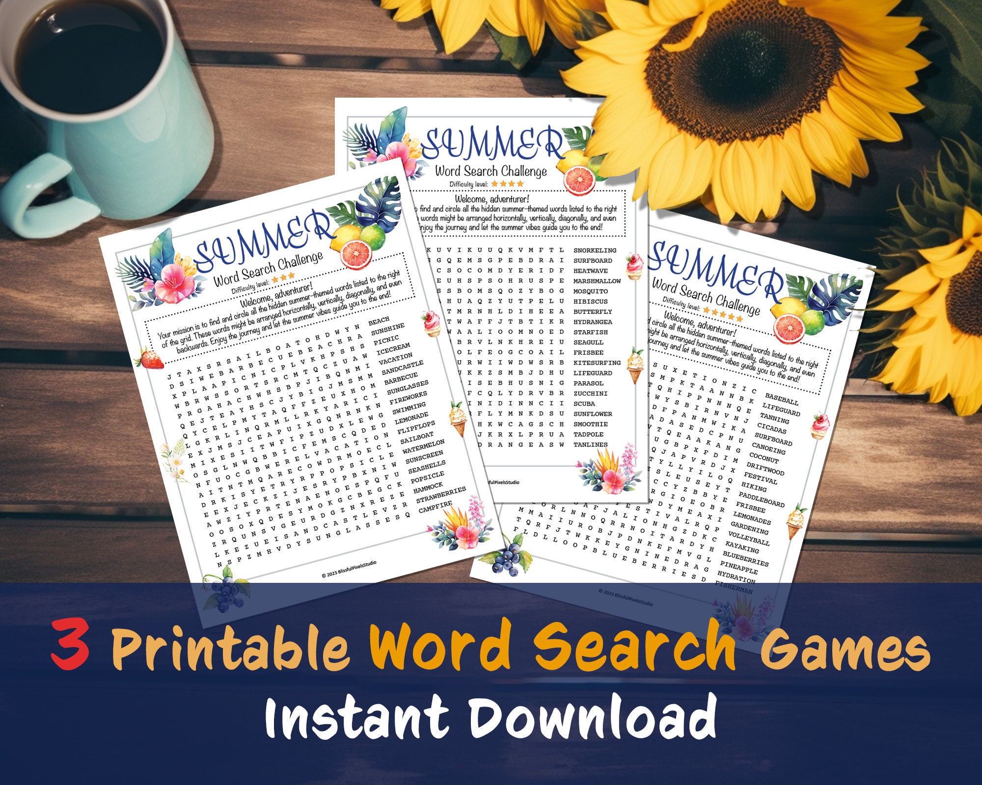 Summer Word Search Puzzle Pack - 3 Printable Games: Easy, Medium, Hard ...