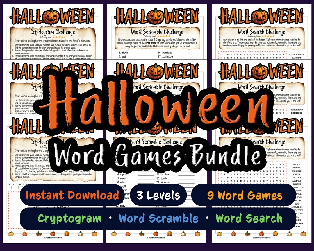 Halloween Word Games Bundle – Cryptogram, Scramble, Search (printable ...