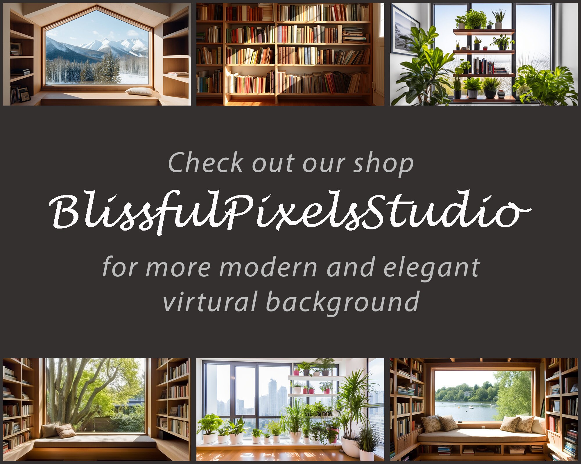 Modern Home Office Virtual Background With Windows, Bookshelf, Plants ...