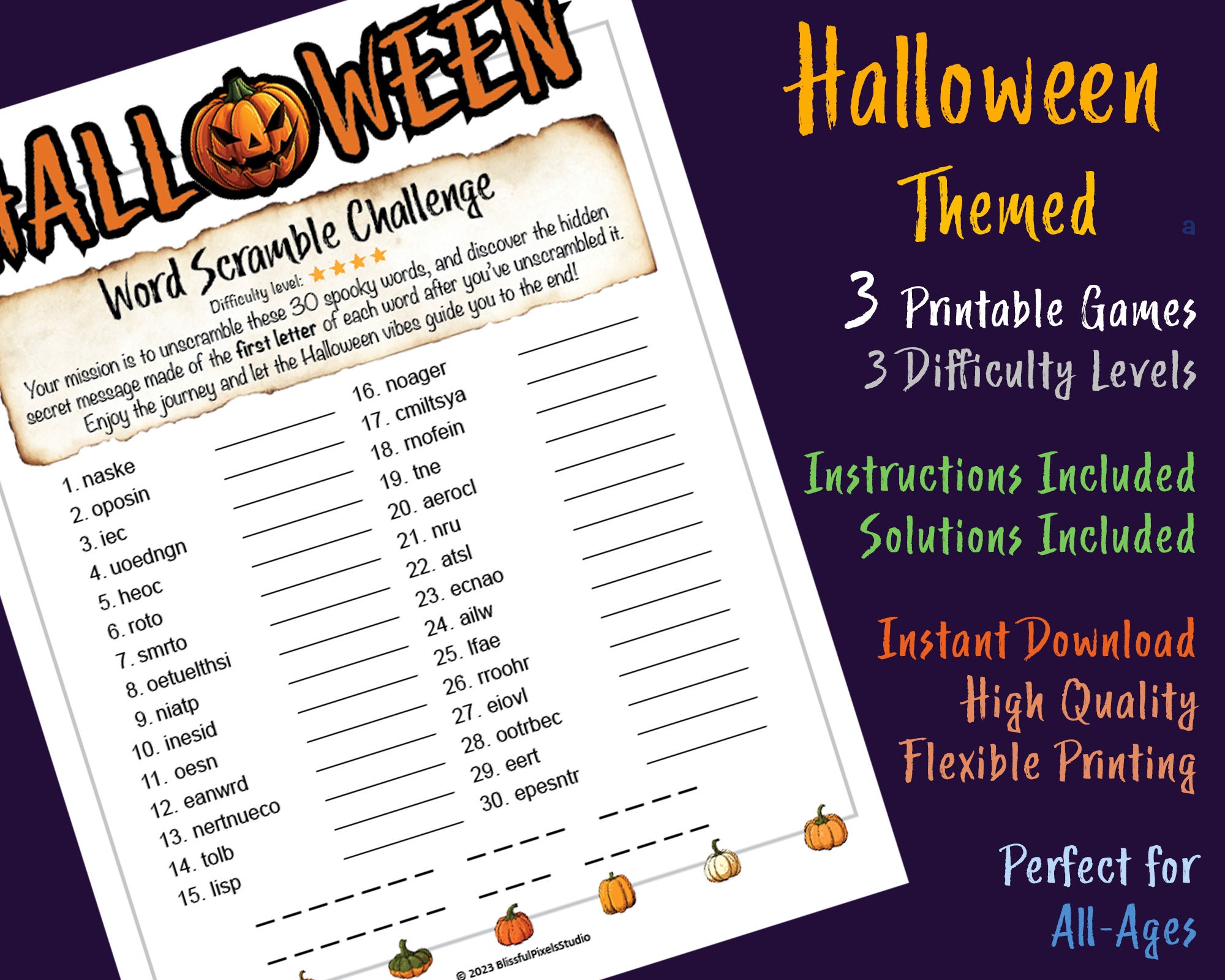 Halloween Word Scramble Game Set | 3 Difficulty Levels: Easy, Medium ...