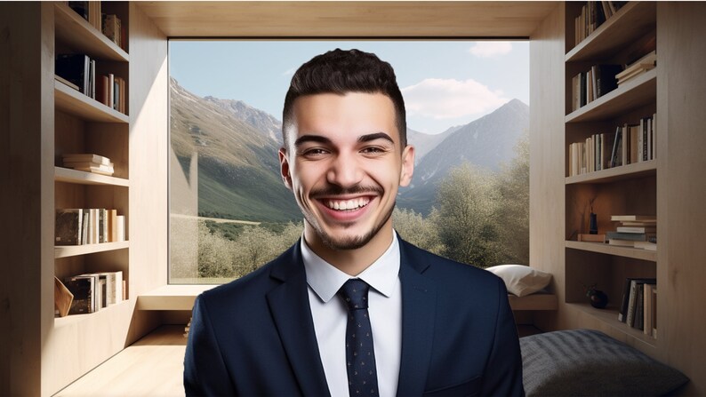 Reading Nook Virtual Background - Mountain View, Bookshelf, Window - Etsy