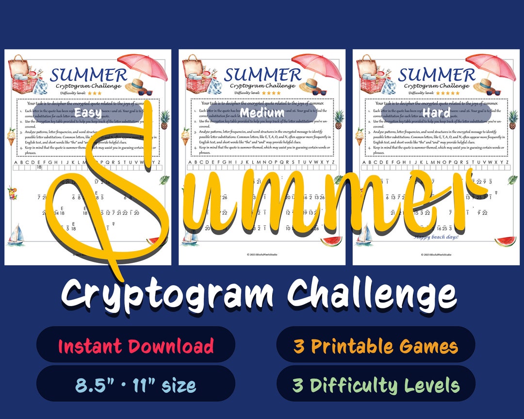 Summer Cryptogram Puzzle Pack - 3 Printable Games: Easy, Medium, Hard ...