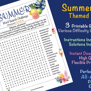 Summer Word Search Puzzle Pack - 3 Printable Games: Easy, Medium, Hard ...