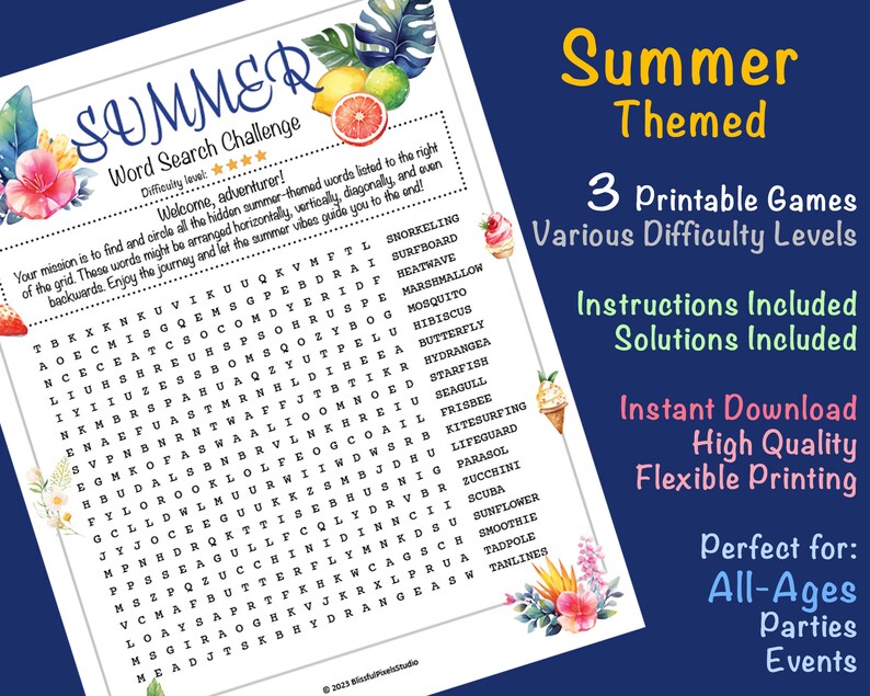 Summer Word Search Puzzle Pack - 3 Printable Games: Easy, Medium, Hard ...