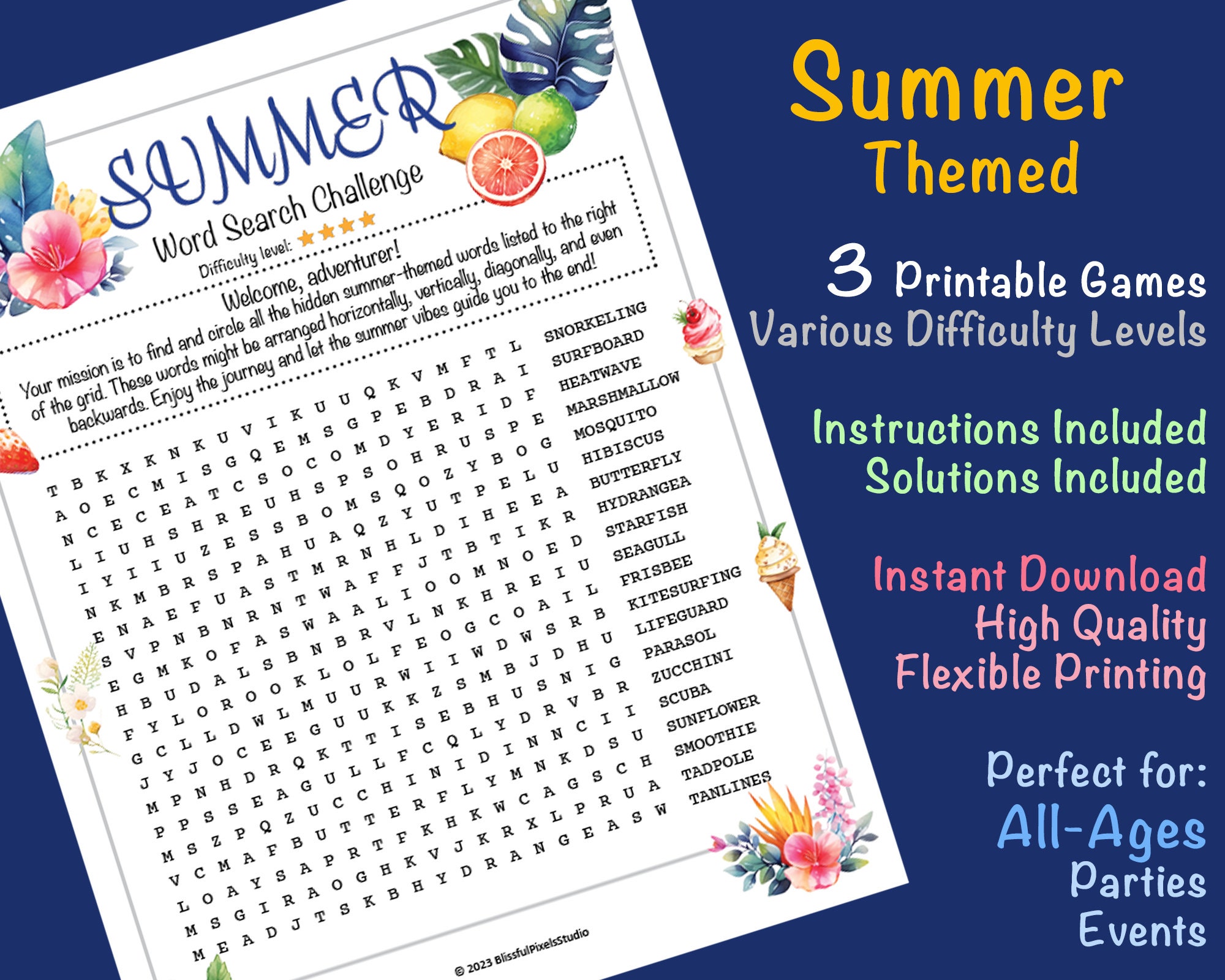 Summer Word Search Puzzle Pack - 3 Printable Games: Easy, Medium, Hard ...