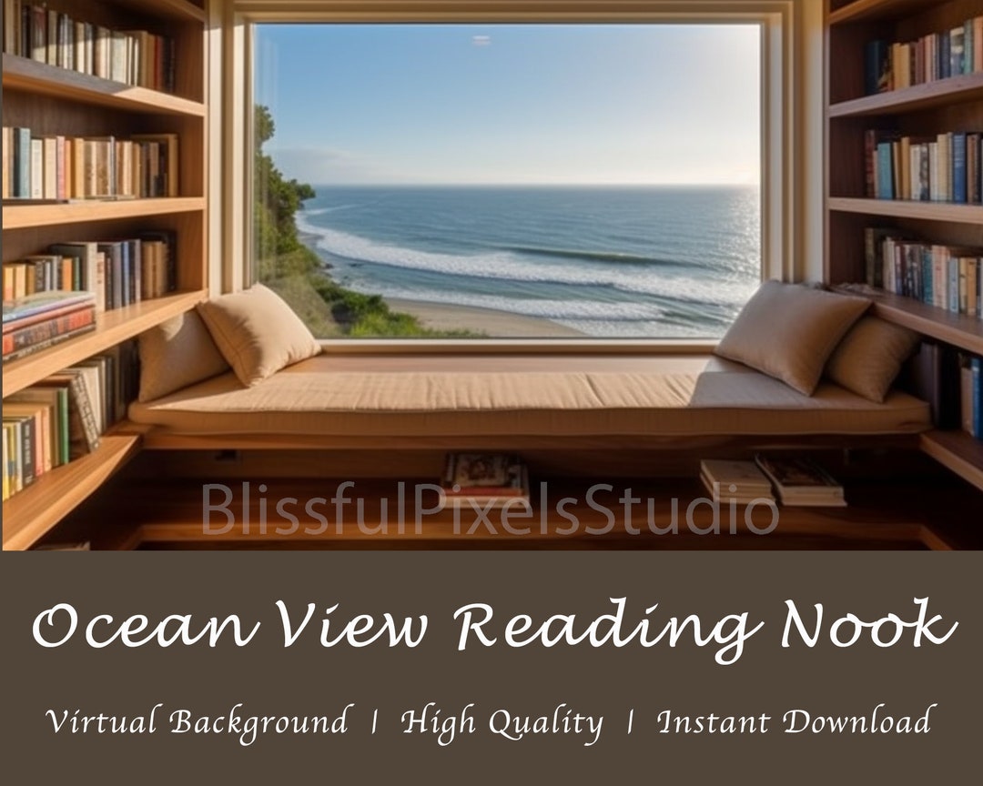 Reading Nook Virtual Background Ocean View Bookshelf - Etsy