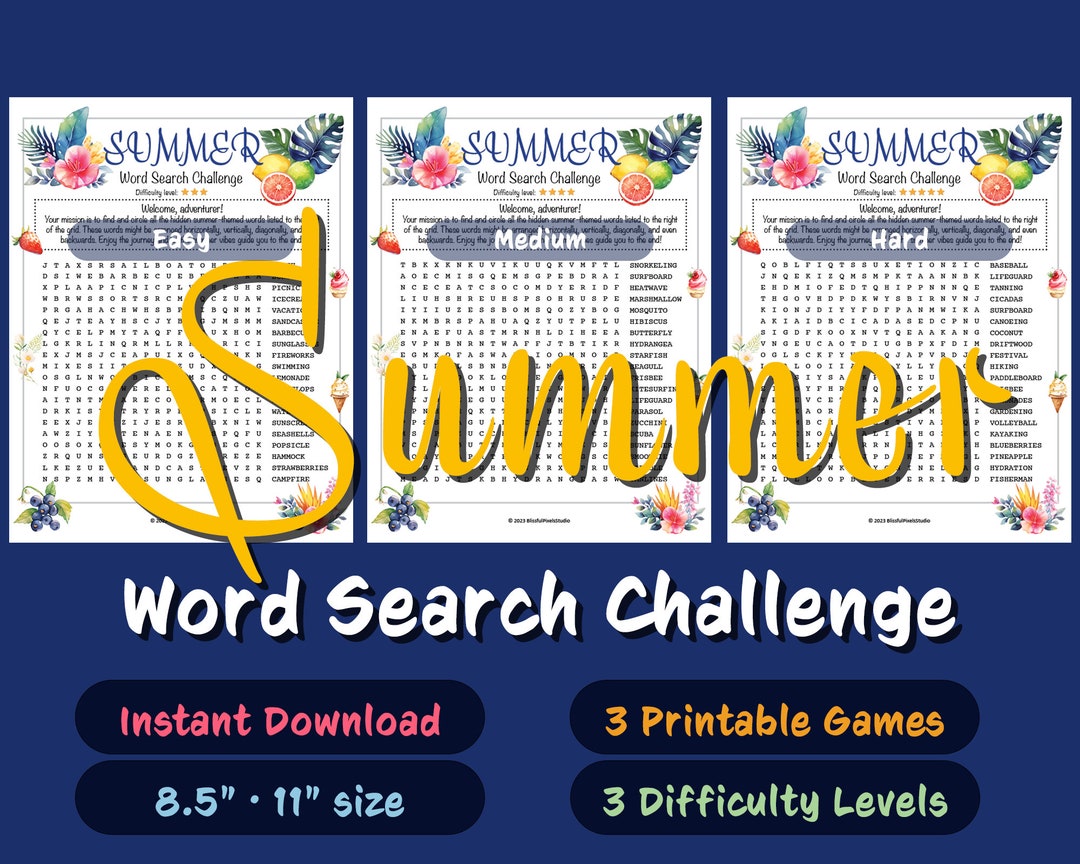 Summer Word Search Puzzle Pack - 3 Printable Games: Easy, Medium, Hard ...
