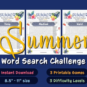 Summer Word Search Puzzle Pack - 3 Printable Games: Easy, Medium, Hard ...