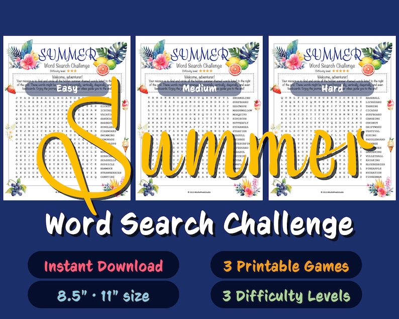 Summer Word Search Puzzle Pack - 3 Printable Games: Easy, Medium, Hard ...