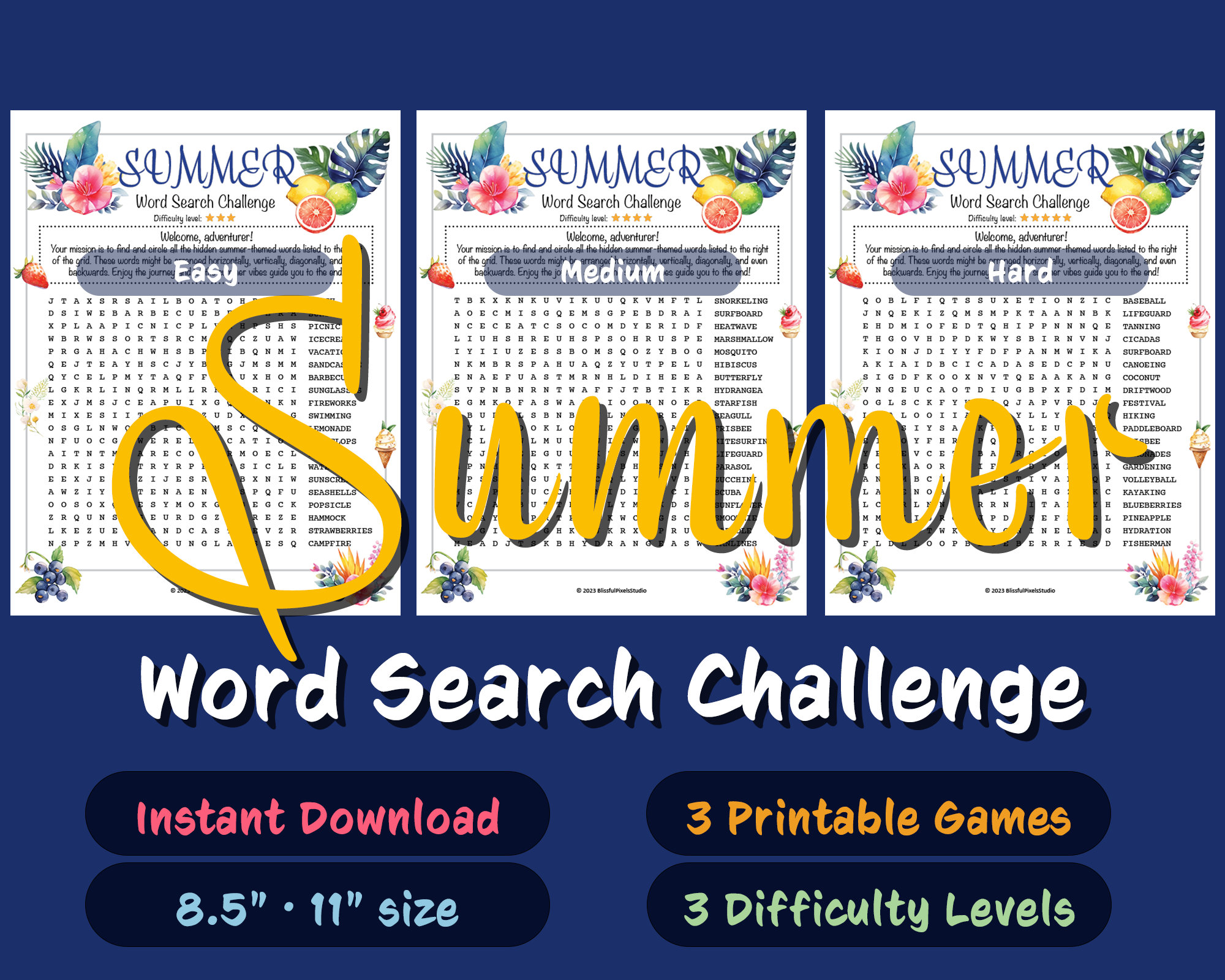 Summer Word Search Puzzle Pack - 3 Printable Games: Easy, Medium, Hard ...
