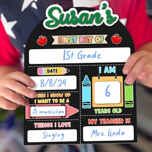 Custom First Day of Kindergarten Sign, Personalized Back to School ...