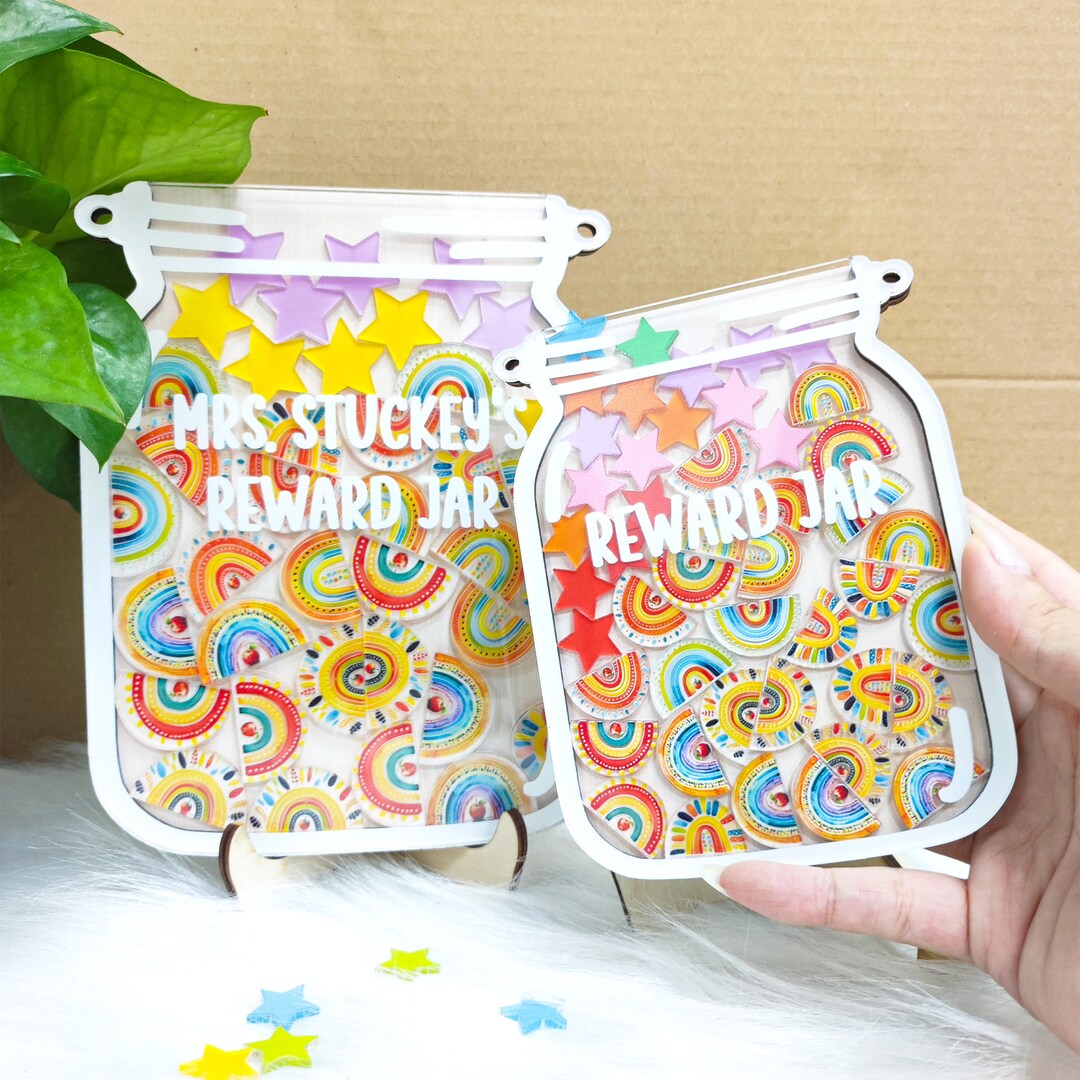 Custom Rainbow and Star Magnetic Reward Jar, Personalized Flower Tokens ...