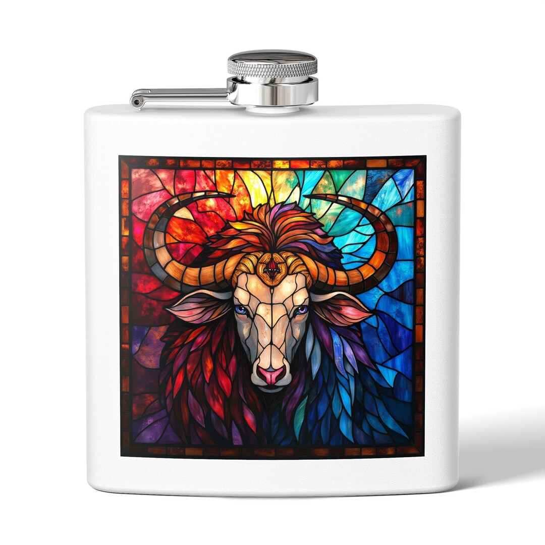 Taurus, Colorful Stained Glass Bull Flask, Perfect Gift for Nature ...