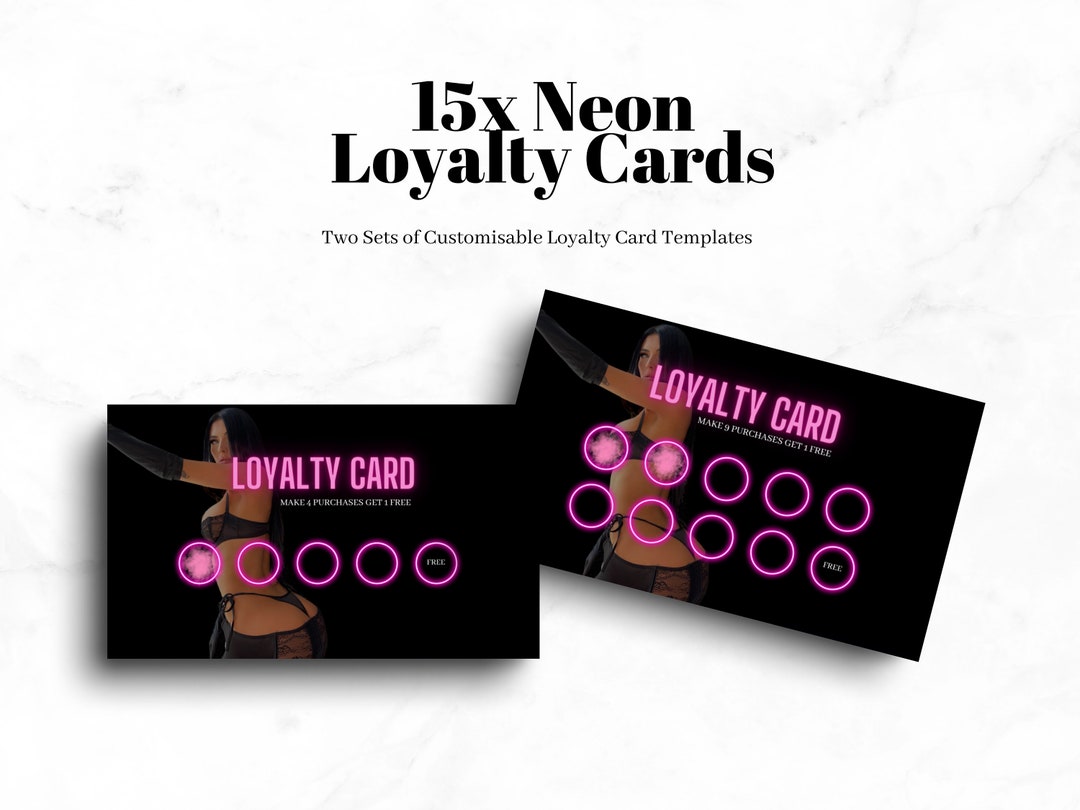 Neon Loyalty Card Templates 2x Sets of Customisable Templates to ...
