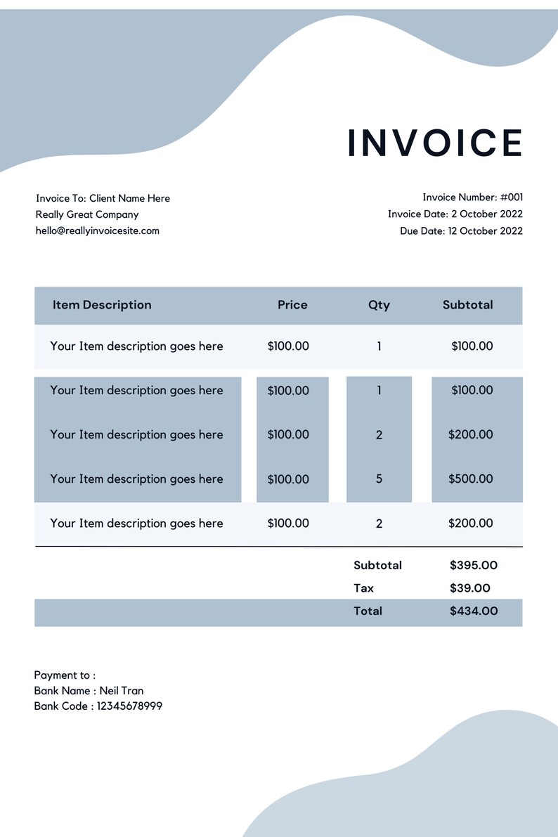 Invoice Template Editable PDF/ Word/ Canva Template - Etsy