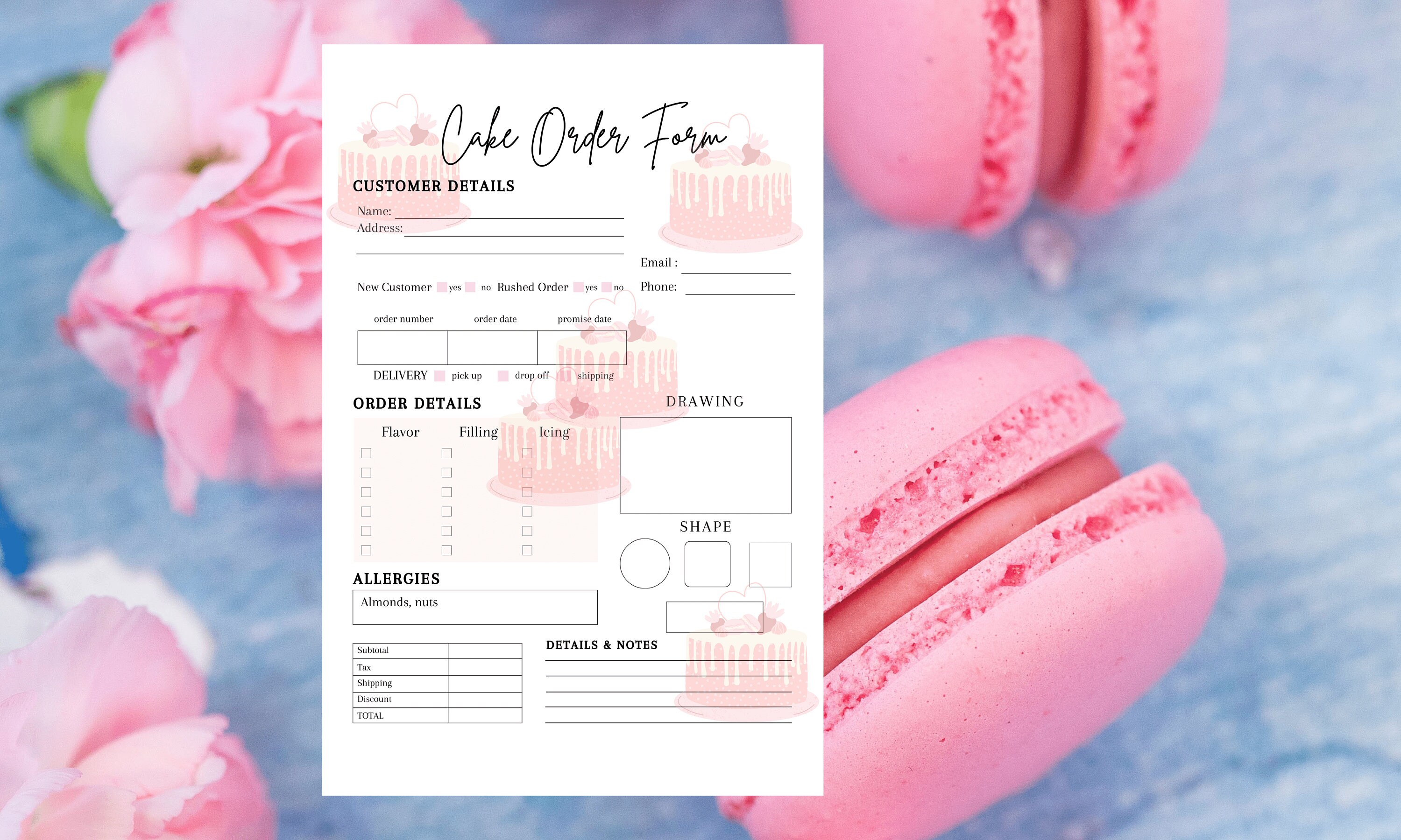 Editable Cake Order Forms Template Digital Order Form - Etsy