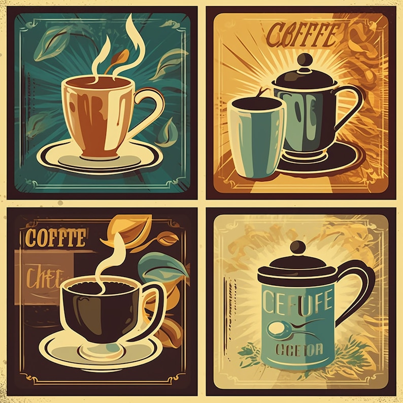Retro Coffee Prints (collection 2): Collection of 4 Digital Art for ...