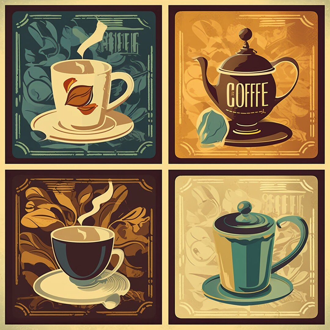 Retro Coffee Prints (collection 1): Collection of 4 Digital Art for ...