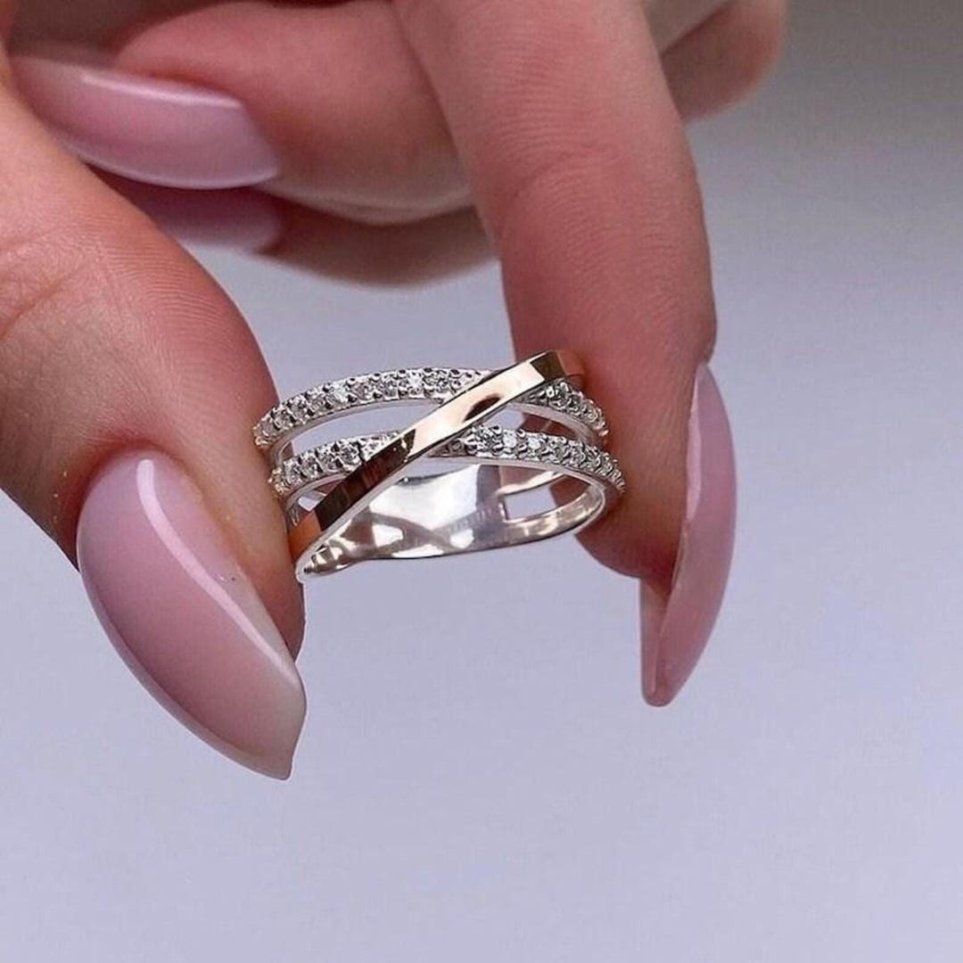 Three Raw Band, Crossover Band, Round Lab Grown Diamond Engagement Band ...