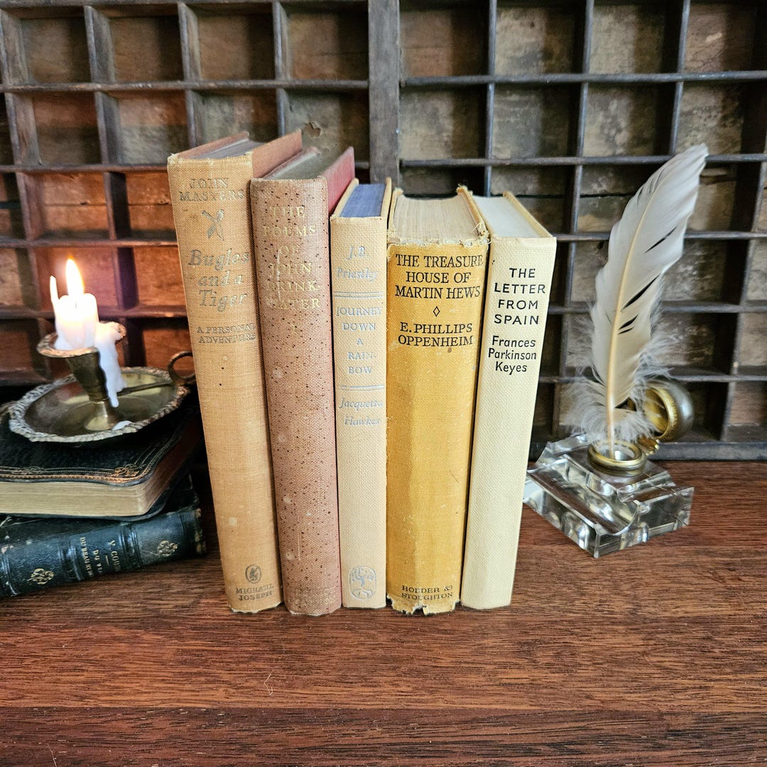 Vintage Book Stack, Beige Decorative Book Bundle, Bookish Decor - Etsy