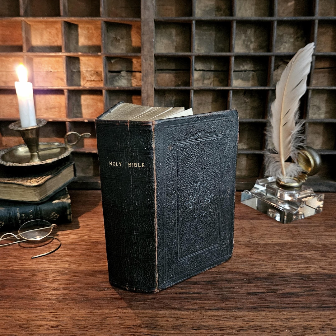 1858 Antique Holy Bible, Black Embossed Leather Cover - Etsy