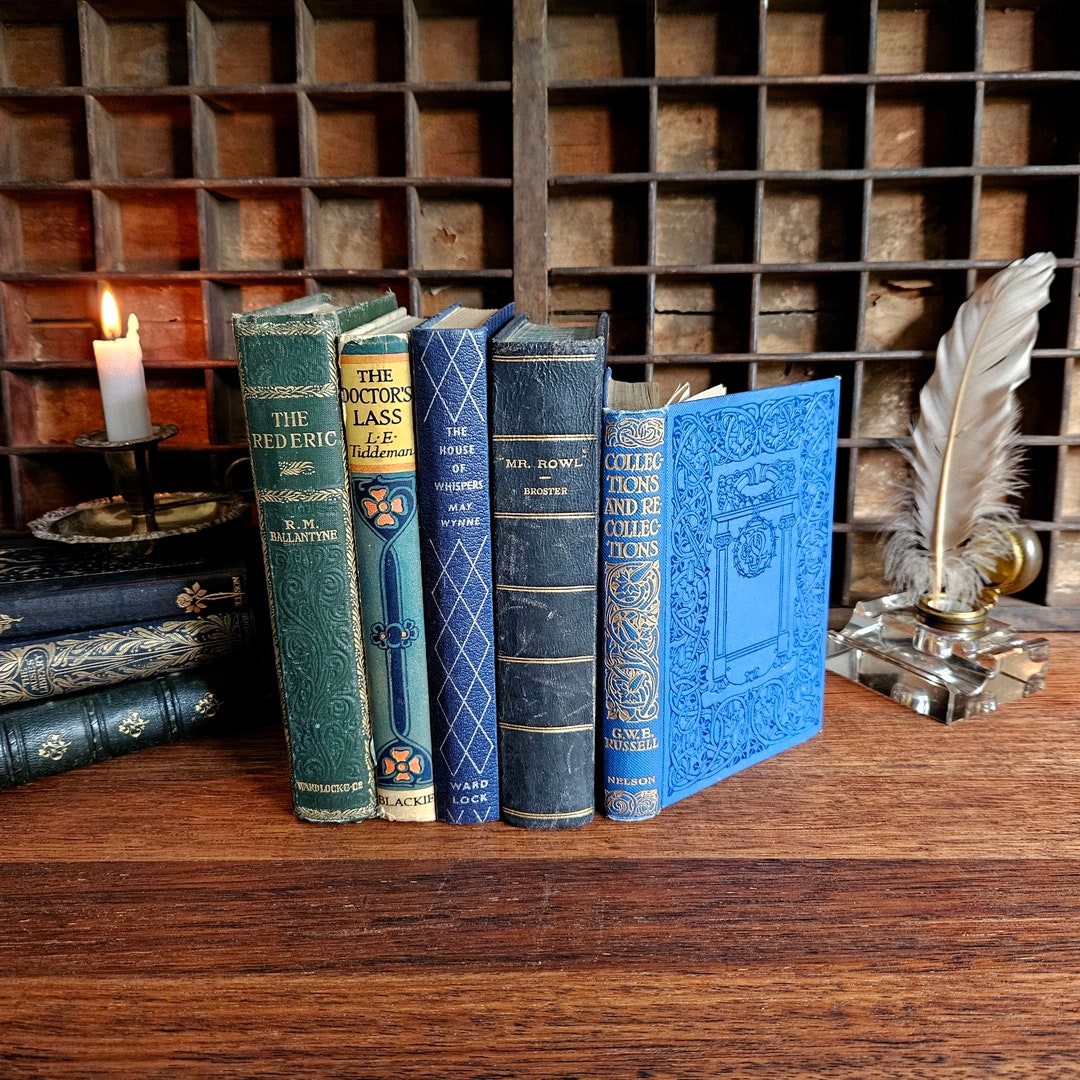 Set of Five Decorative Vintage Book Bundle, Stack of 5 Hard Cover Books ...
