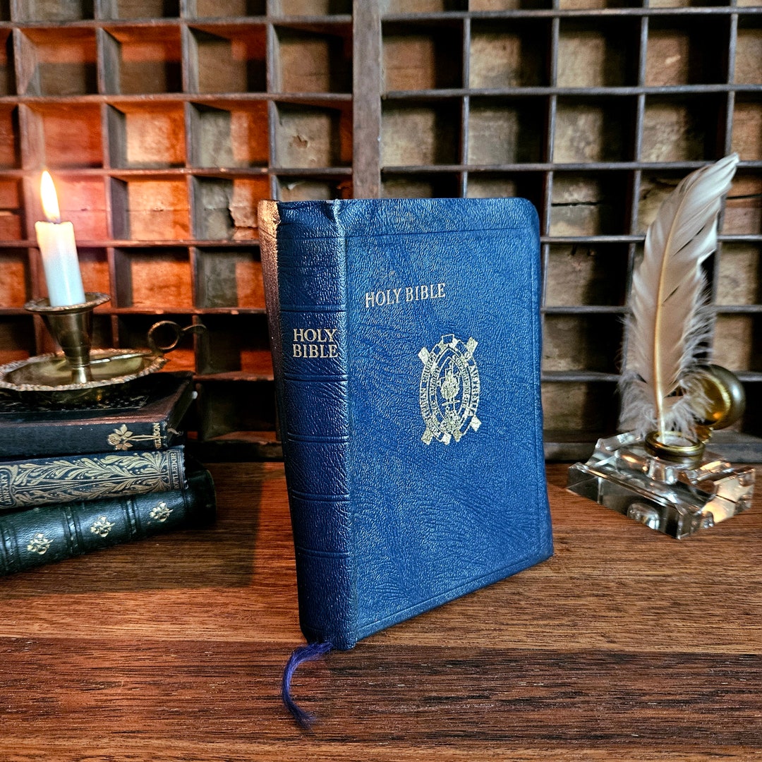 Vintage Holy Bible, Soft Cover in Blue With Gold Gilt Detail and Colour ...