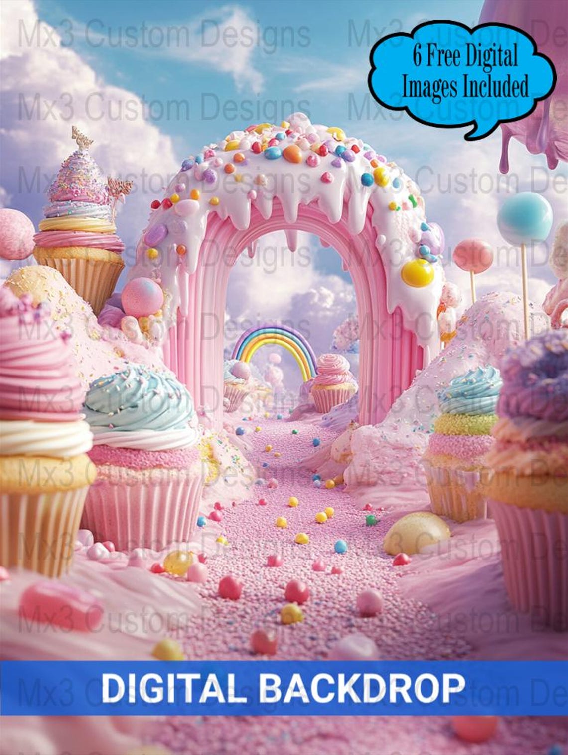 Whimsical Candyland Digital Background, Pink Fantasy Backdrop With ...