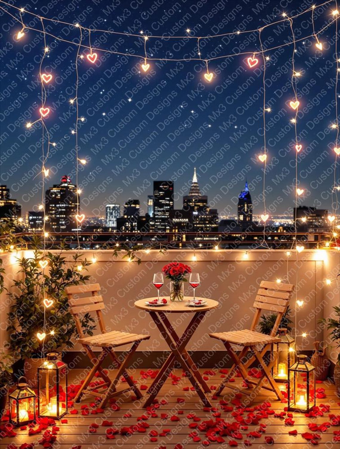 Romantic Rooftop Date Digital Background, Valentine's Day Digital ...
