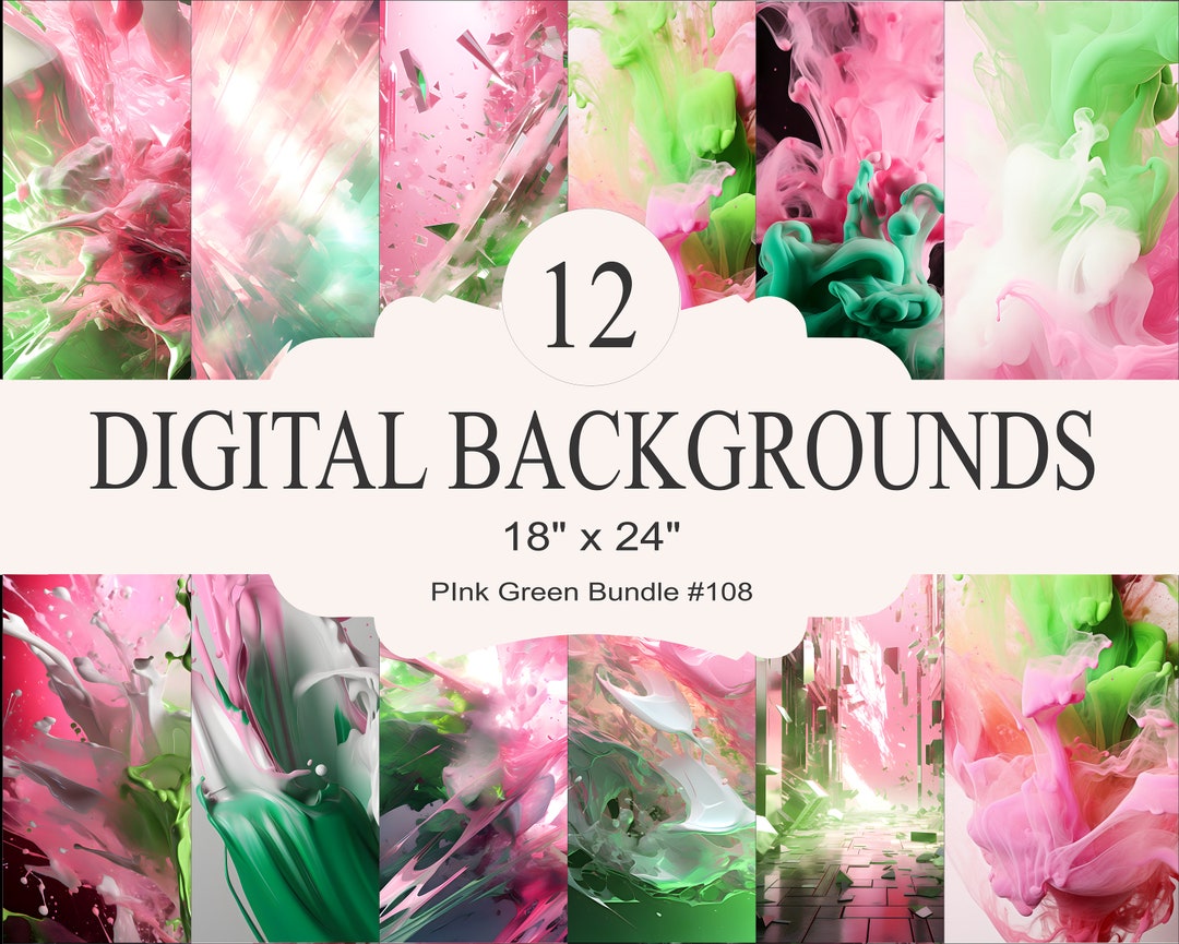 12 Pink & Green Digital Backgrounds 18x24 Inch High Resolution Digital ...