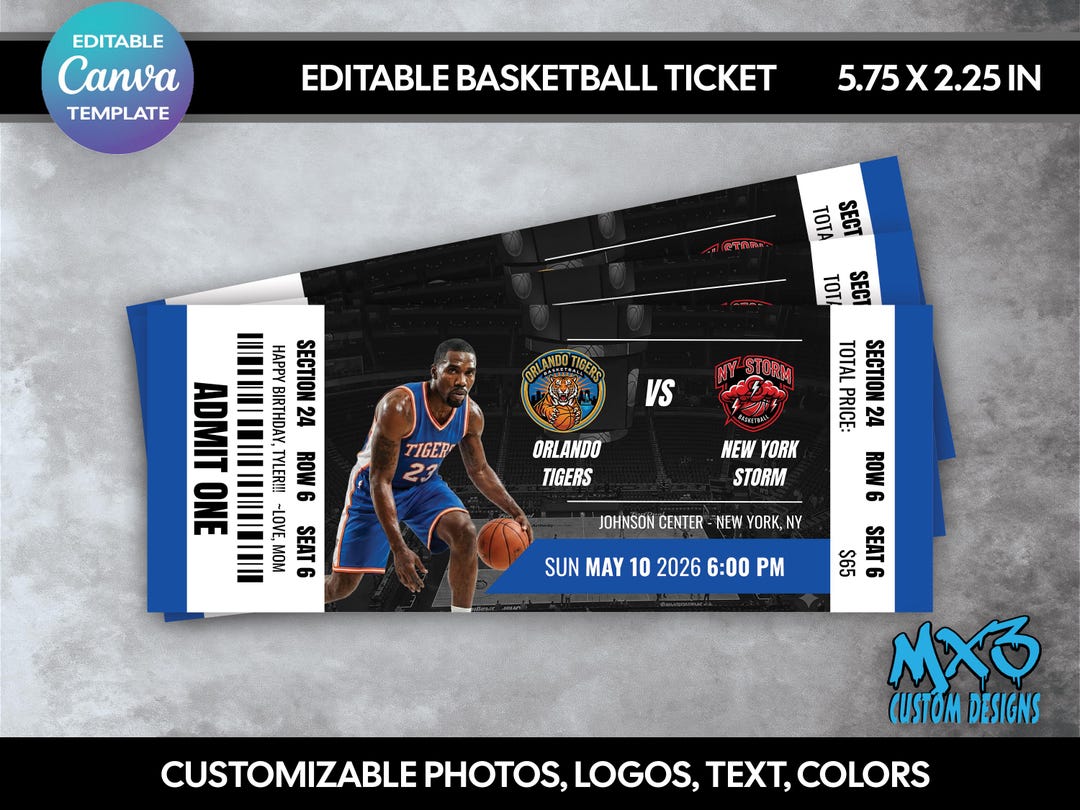 Editable Basketball Ticket, Canva Template, Sports Event Ticket Design ...