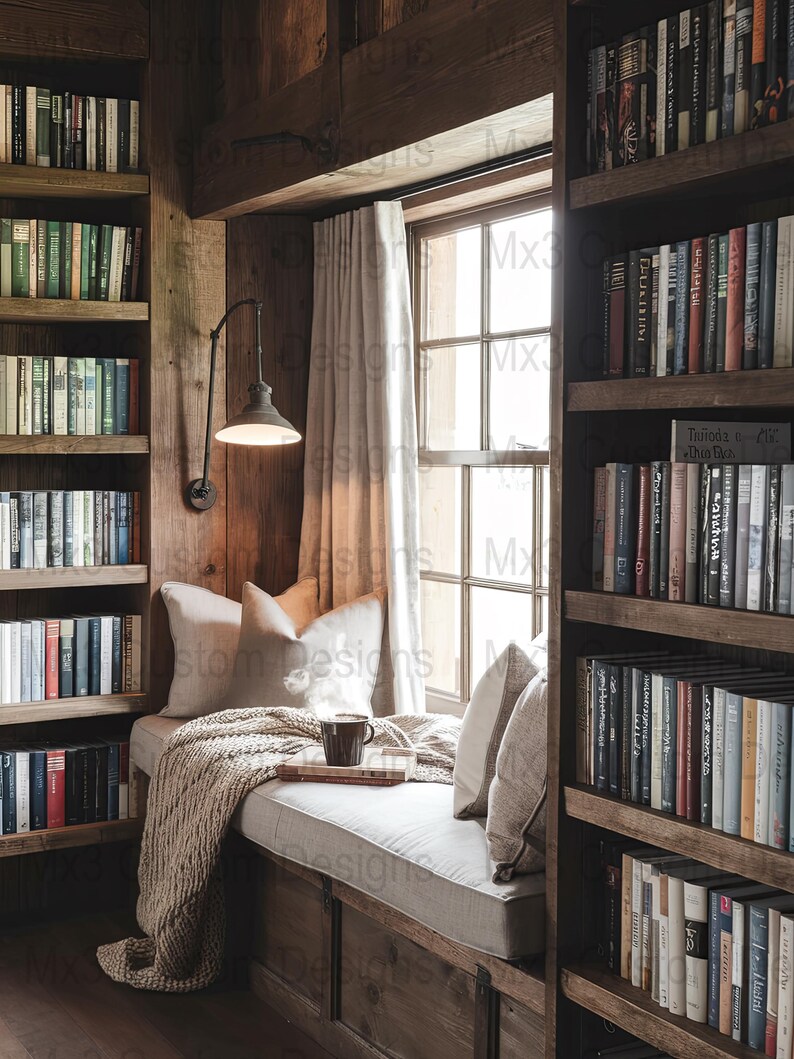 Home Library Digital Backdrops, Cozy Reading Room Backdrop, Bookcase ...