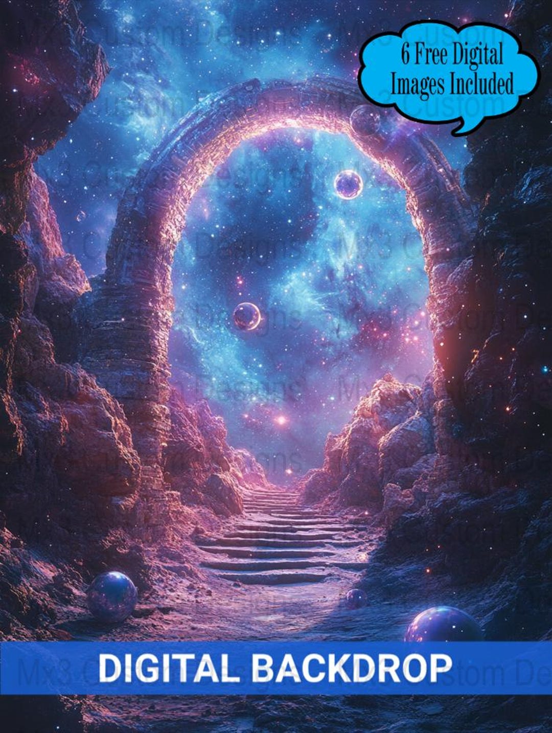 Fantasy Cosmic Portal Digital Background, Celestial Galaxy Backdrop for ...