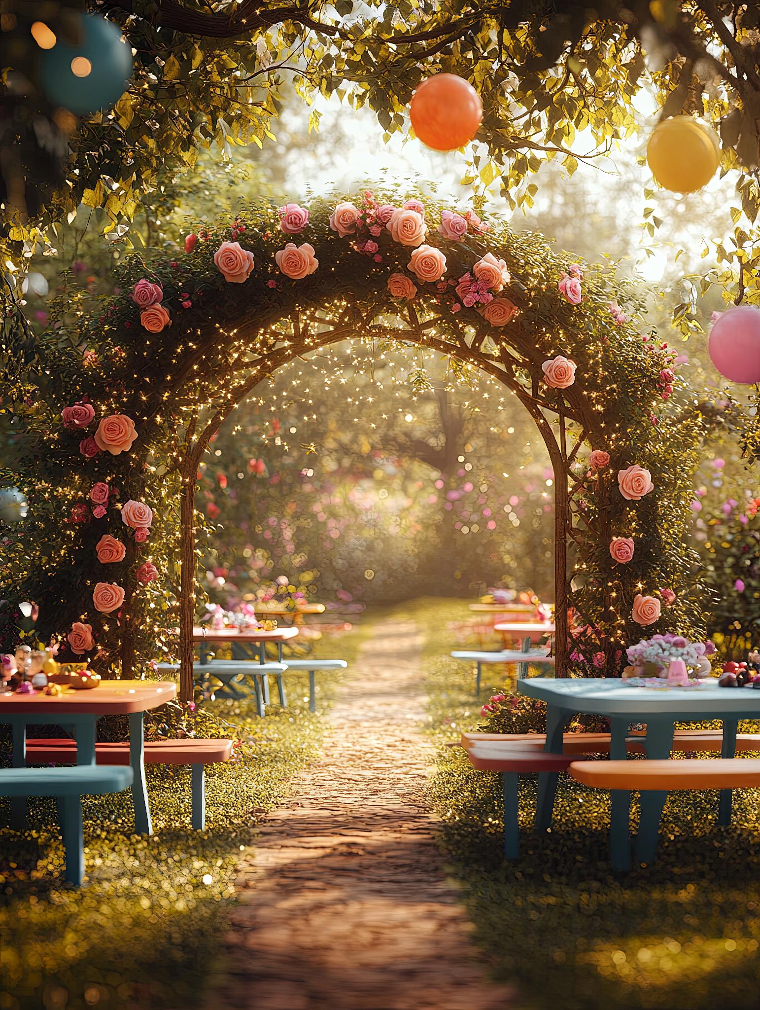 Cheerful Garden Party Digital Backdrops, 24 Backdrop Images, Vibrant ...
