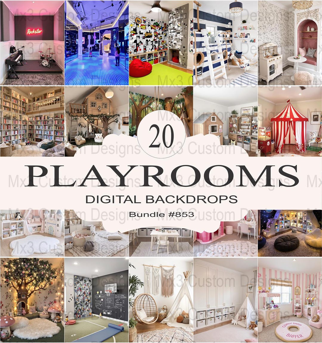 Children's Playroom Digital Photography Backdrops Bundles, Themed ...