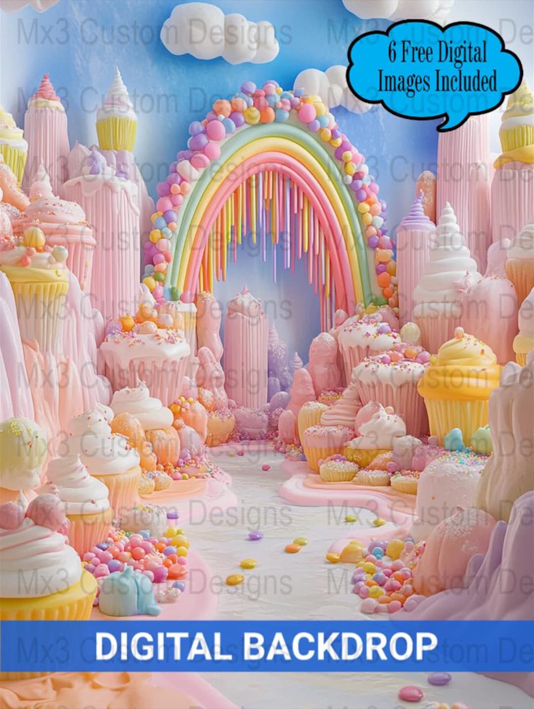 Whimsical Candyland Digital Background, Sweet Candy Wonderland Backdrop ...