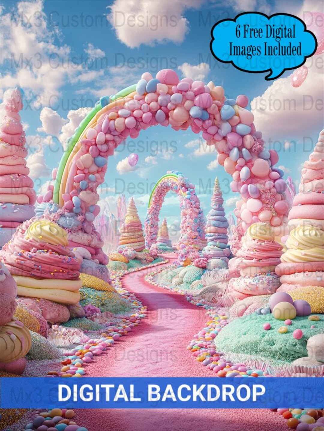 Whimsical Candy Land Digital Background Pastel Candy Fantasy Backdrop ...