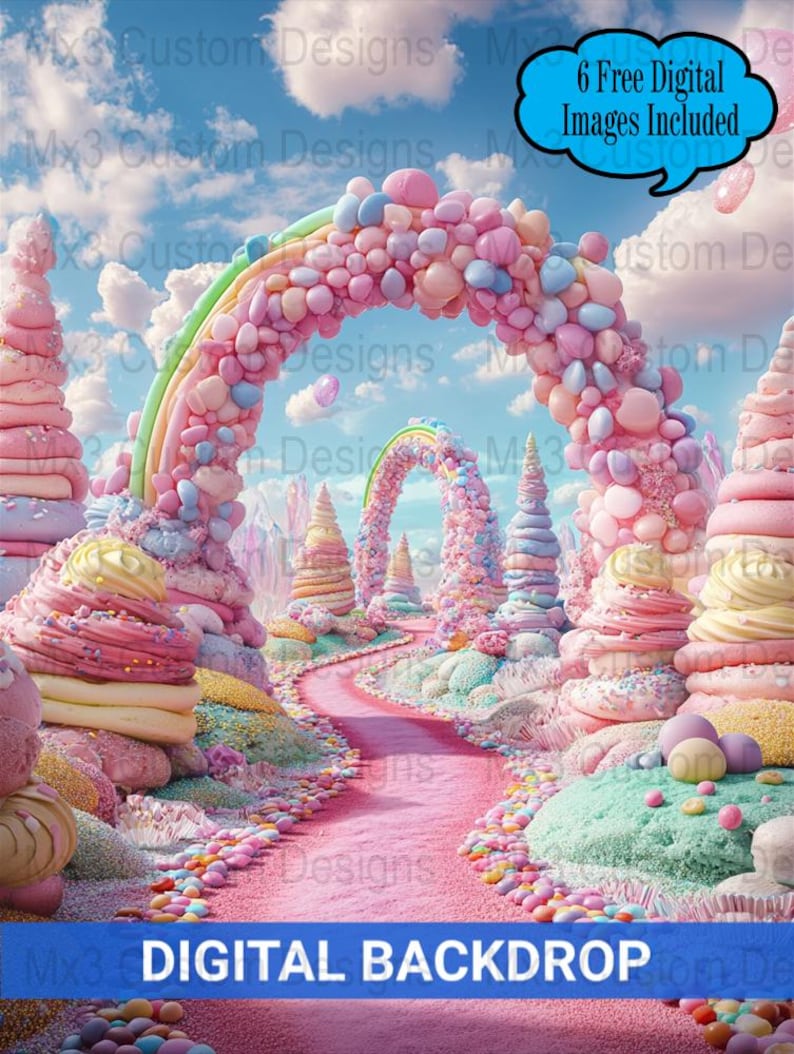 Whimsical Candy Land Digital Background Pastel Candy Fantasy Backdrop ...