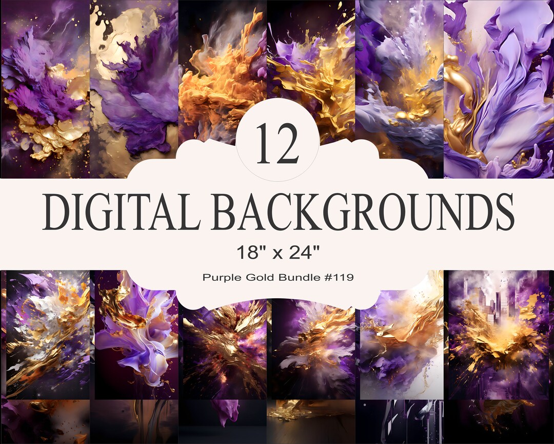 12 Purple & Gold Digital Backgrounds 18x24 Inch High Resolution Digital ...