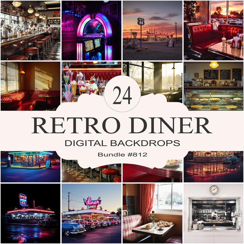 Retro Diner Digital Photography Backdrops, Vintage Decor Scenes ...