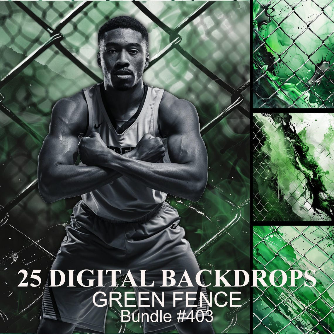 25 Green Fence Sport Backdrops Bundle Athlete Team Poster Senior Banner ...